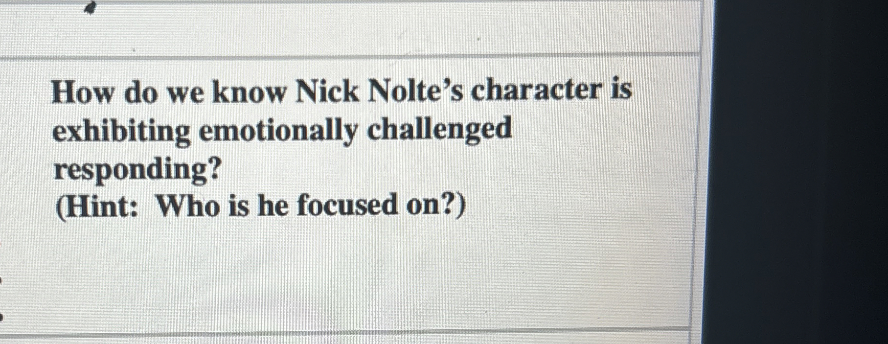 Solved How do we know Nick Nolte's character is exhibiting | Chegg.com