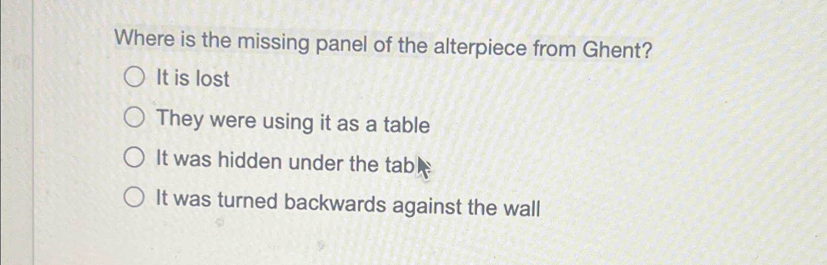 Solved Where is the missing panel of the alterpiece from | Chegg.com