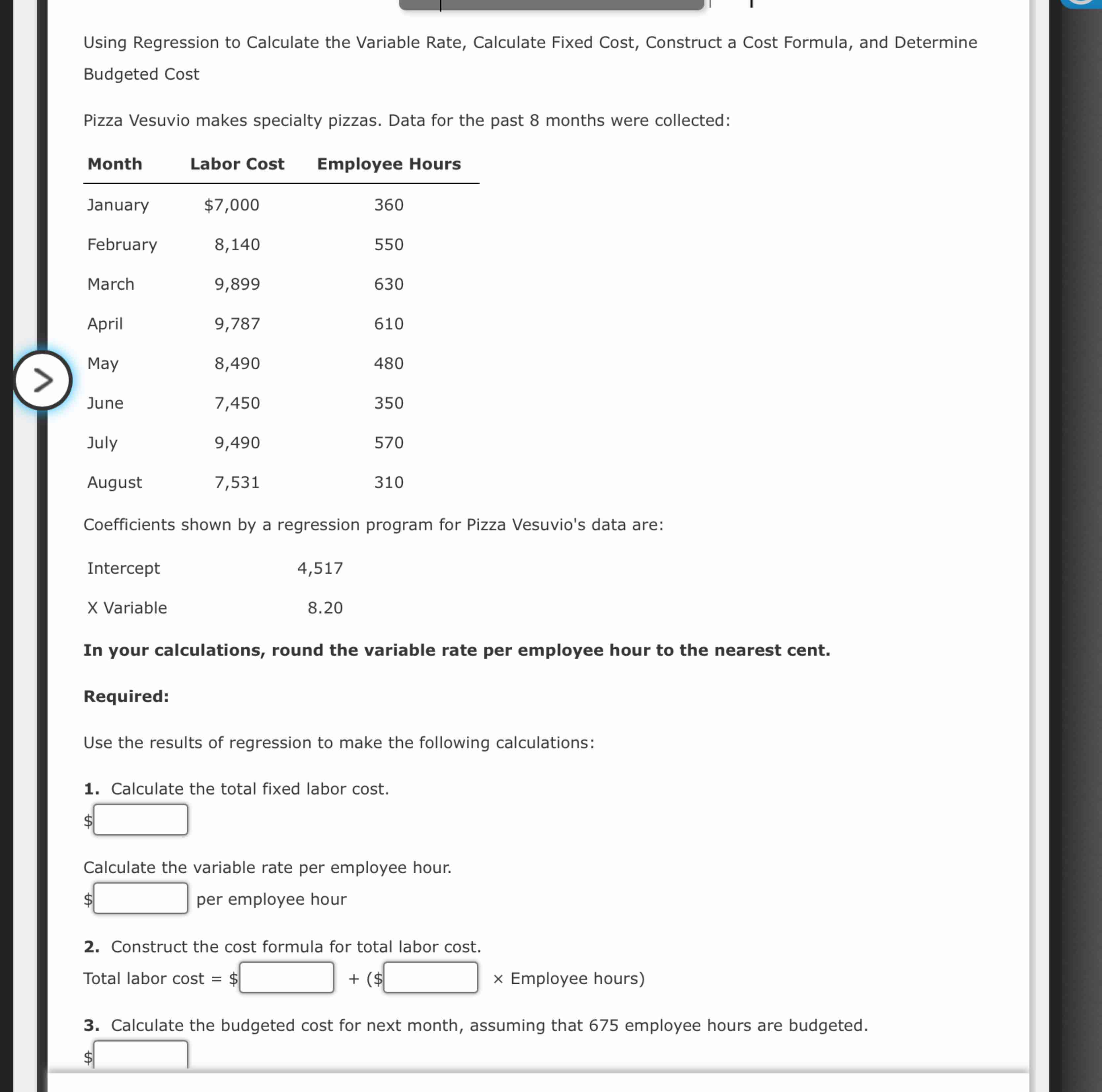 Solved Using Regression to Calculate the Variable Rate, | Chegg.com