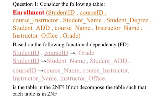 Solved Question 1: Consider the following table Enrollment | Chegg.com