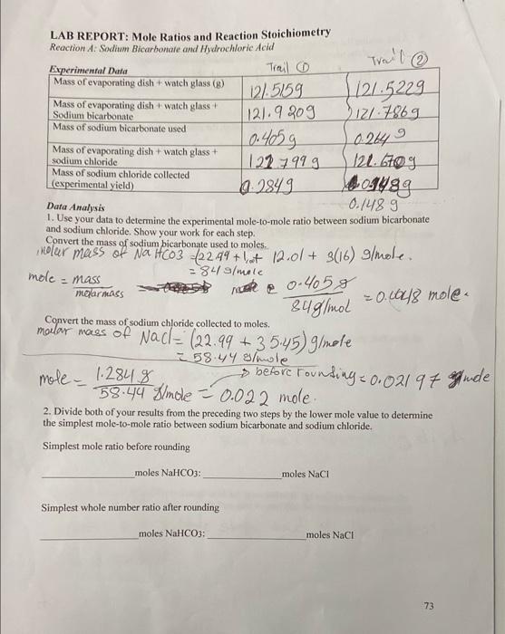 Solved $121.5229 LAB REPORT: Mole Ratios and Reaction | Chegg.com
