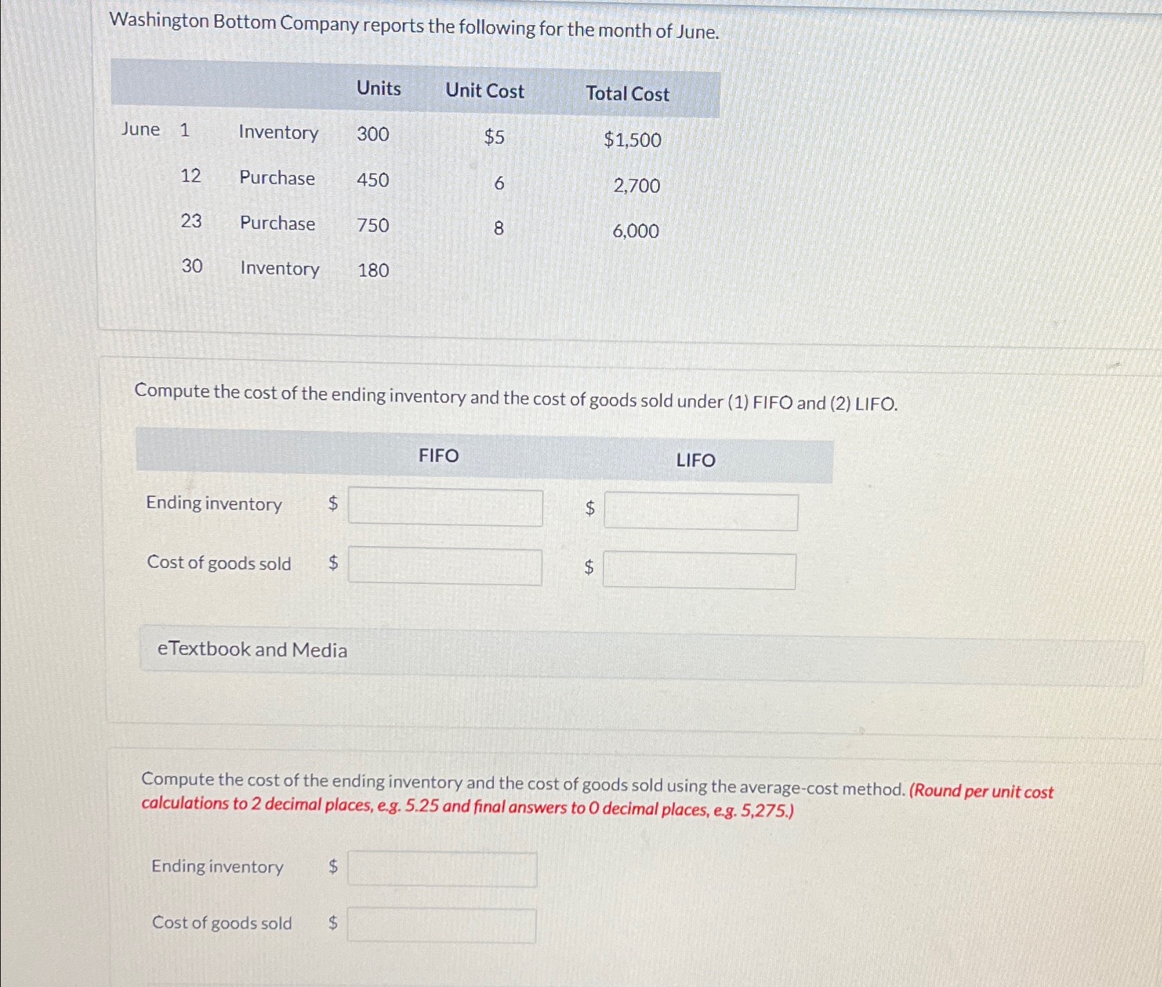 Solved Washington Bottom Company reports the following for | Chegg.com