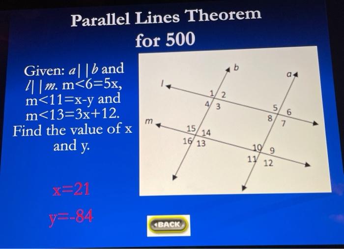 Solved b Parallel Lines Theorem for 500 Given: а||b and | Chegg.com