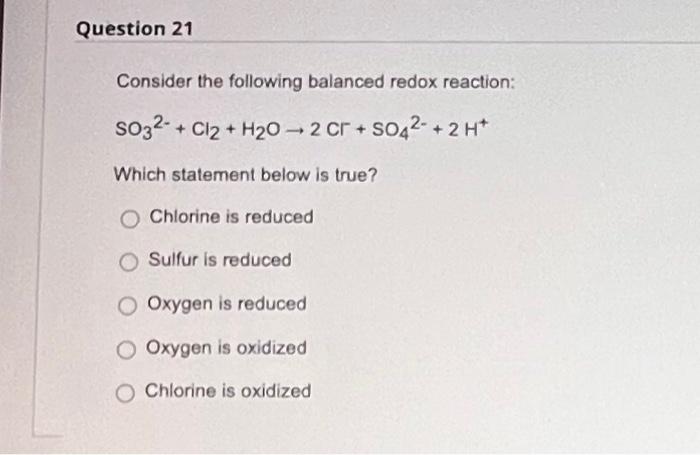 Solved Consider the following balanced redox reaction: | Chegg.com