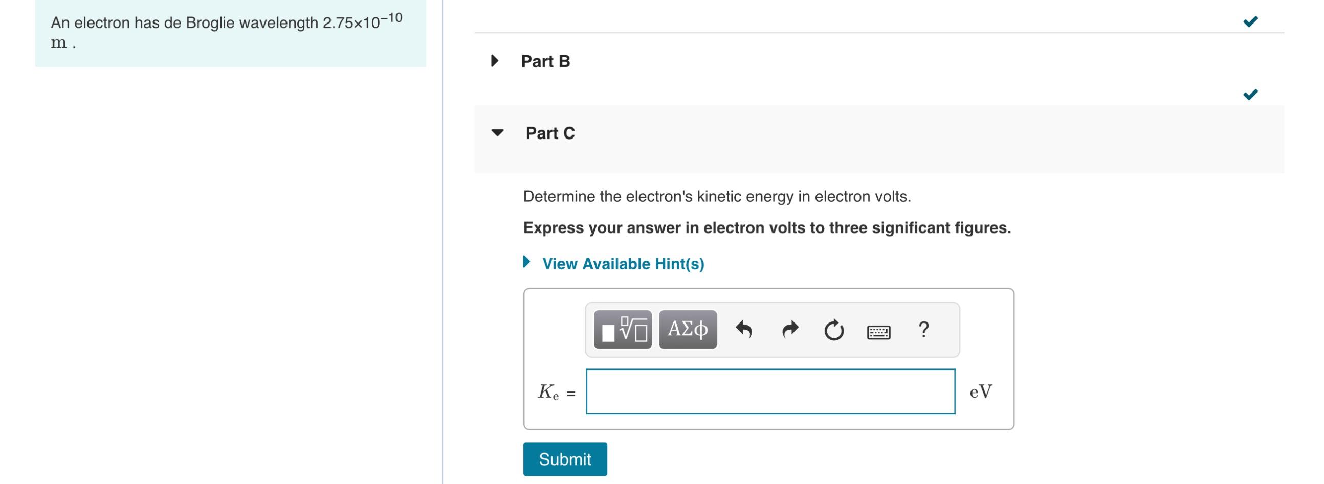 Solved An electron has de Broglie wavelength | Chegg.com