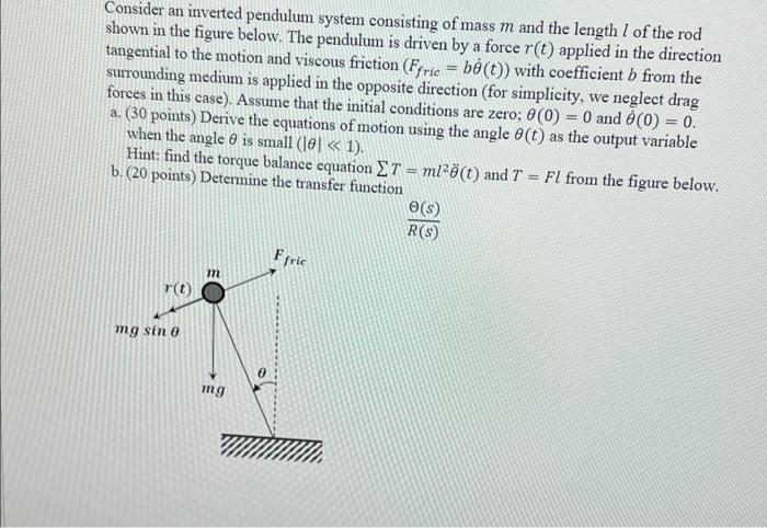 Solved Consider an inverted pendulum system consisting of | Chegg.com