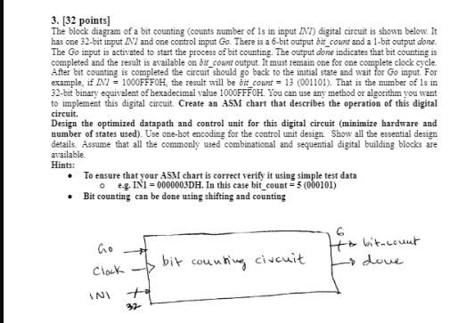Solved 3. [32 points] The block diagram of a bit counting | Chegg.com
