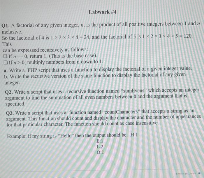 Solved Labwork 4 Q1 A Factorial Of Any Given Integer N