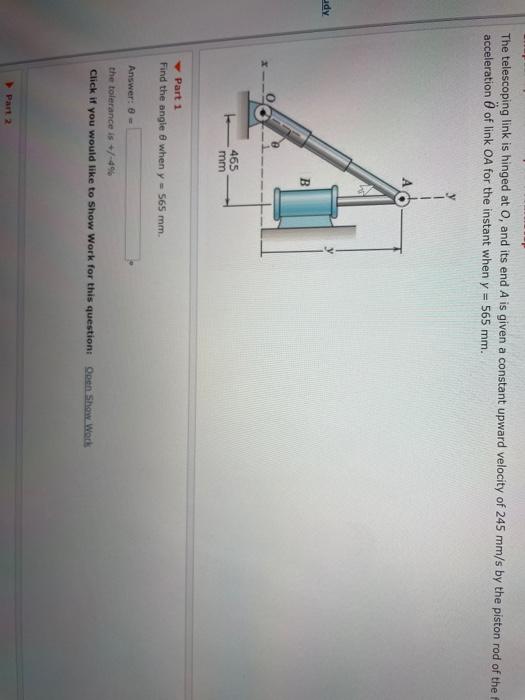 Solved The telescoping link is hinged at 0, and its end A is | Chegg.com