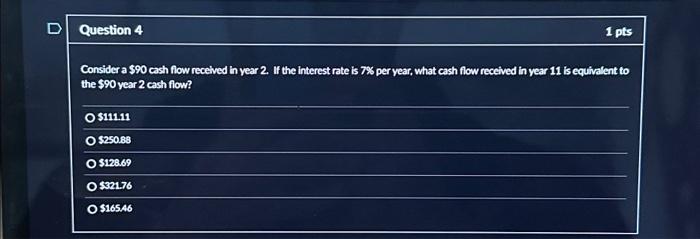 Solved D Question 4 1 pts Consider a $90 cash flow received | Chegg.com