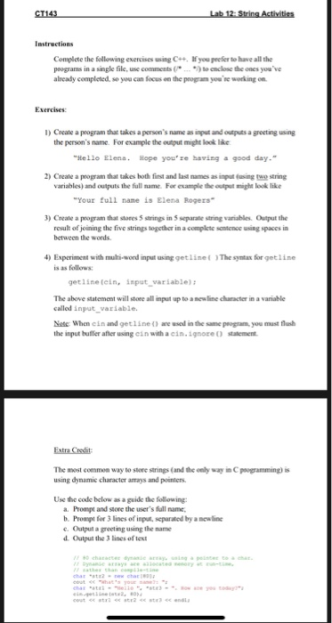 Solved CT143 Lab 12: String Activities Instructions Complete | Chegg.com