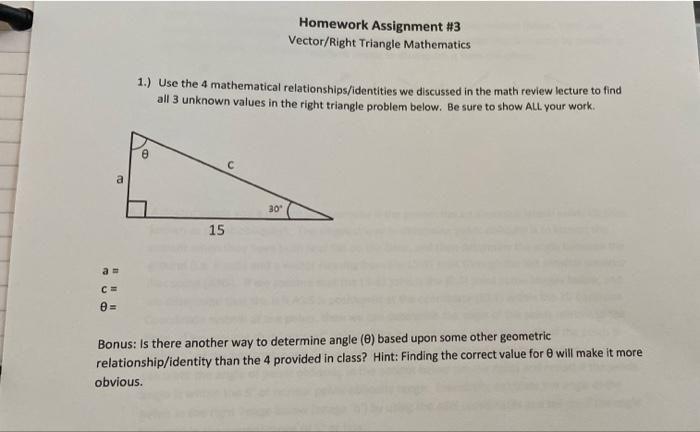 Solved Homework Assignment #3 Vector/Right Triangle | Chegg.com
