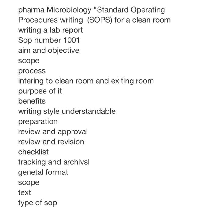 Solved pharma Microbiology "Standard Operating Procedures | Chegg.com