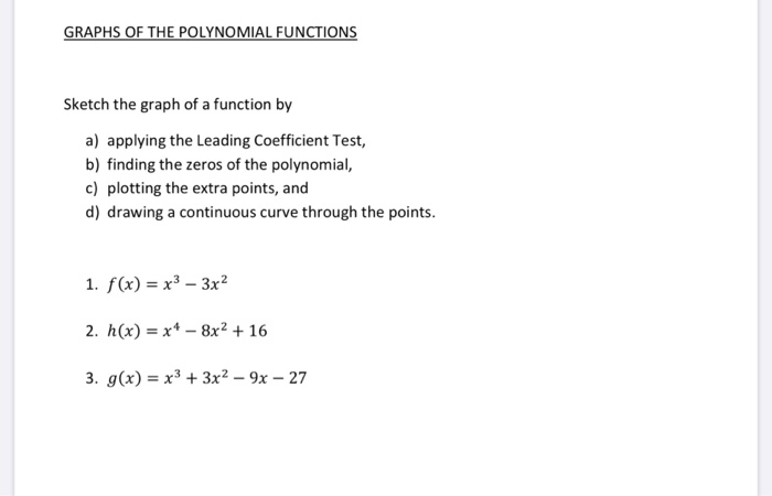 Solved GRAPHS OF THE POLYNOMIAL FUNCTIONS Sketch the graph | Chegg.com