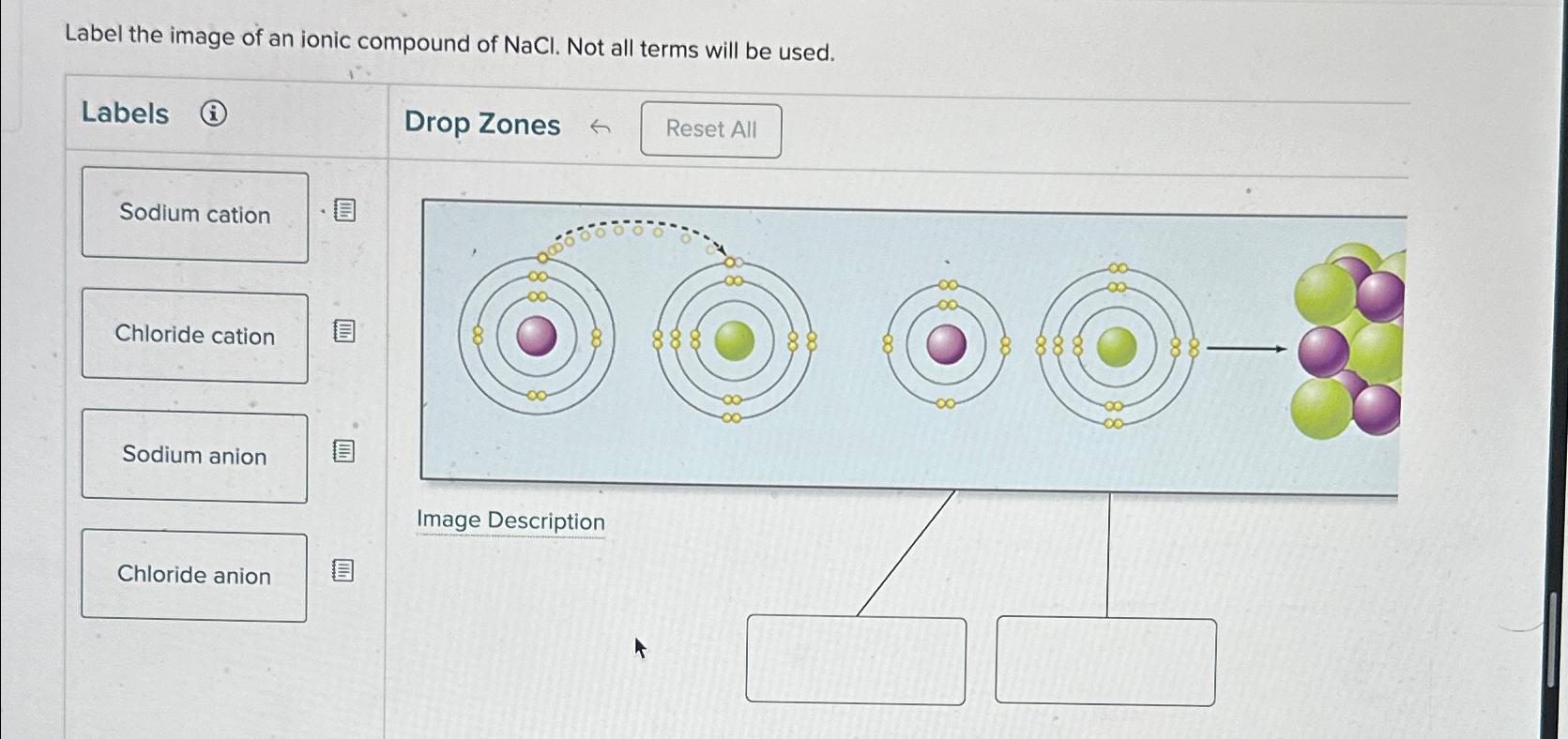 Solved Label the image of an ionic compound of NaCl. Not all | Chegg.com