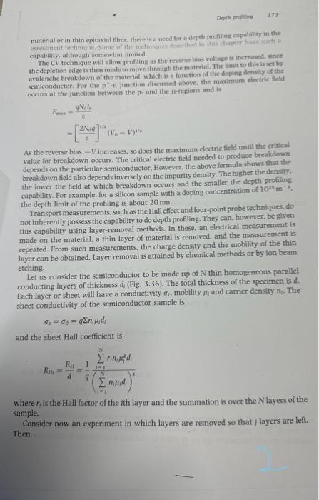 Solved 3.10 Depth profiling and electrical assessment In the | Chegg.com