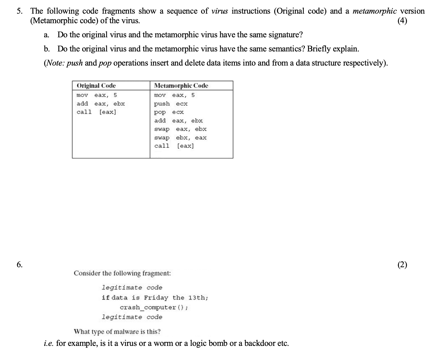 The following code fragments show a sequence of virus | Chegg.com