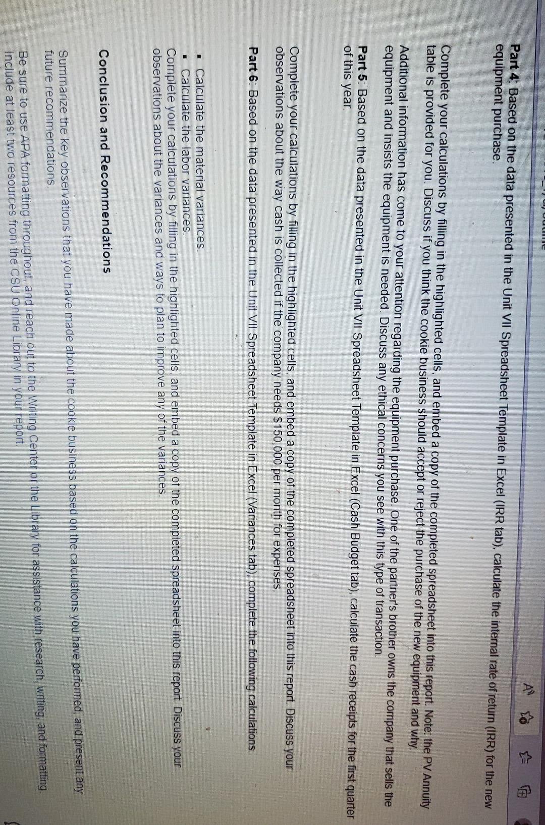 Solved Part 1: Based on the data presented in the Unit VII | Chegg.com