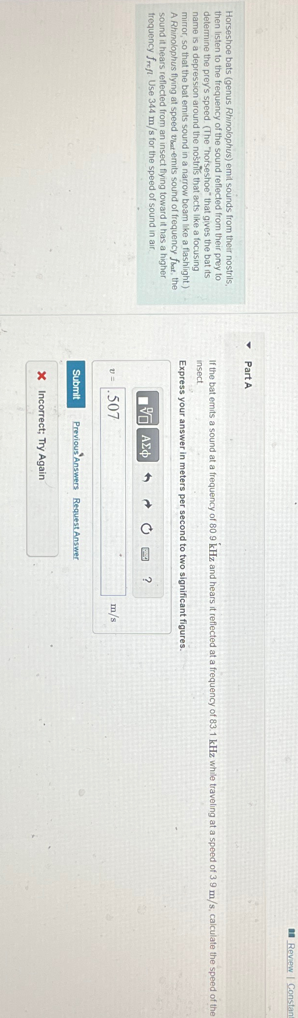 Solved ReviewI ConstanHorseshoe bats (genus Rhinolophus) | Chegg.com