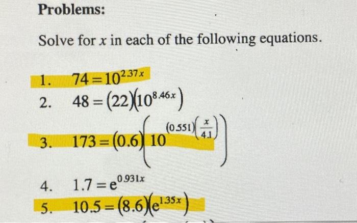 Solved Solve for x in each of the following equations. 1. | Chegg.com