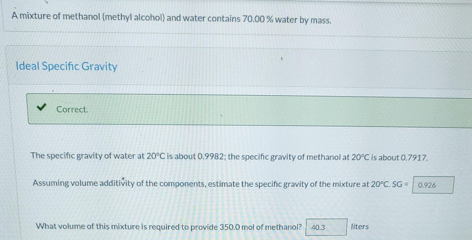 Solved A mixture of methanol (methyl alcohol) and water | Chegg.com