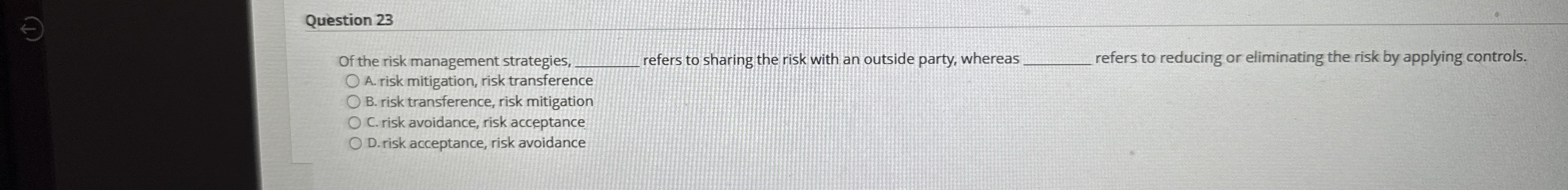 Solved Question 23Of the risk management strategies, q, | Chegg.com