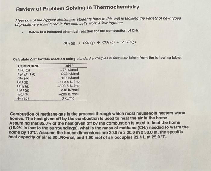 Solved Review of Problem Solving in Thermochemistry I feel | Chegg.com