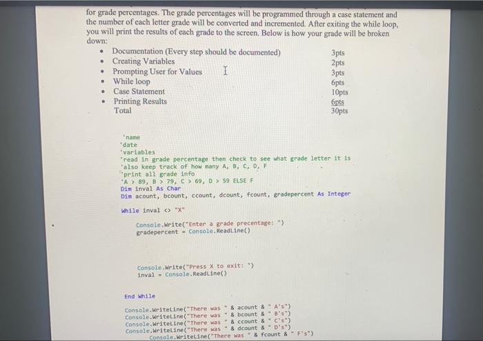 Solved for grade percentages. The grade percentages will be | Chegg.com