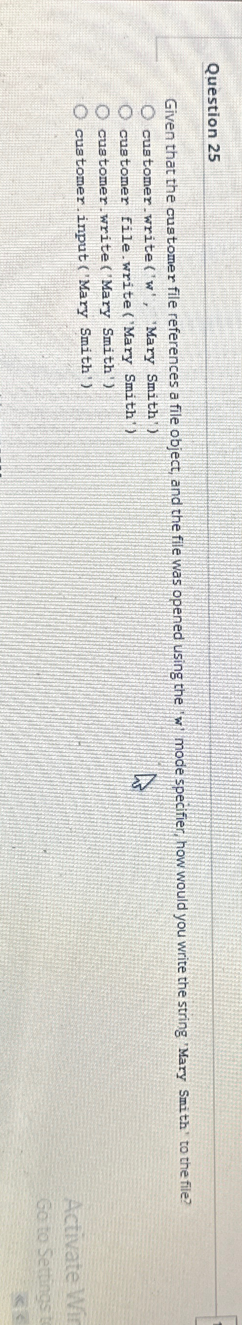 Solved Question 25Given that the customer file references a | Chegg.com