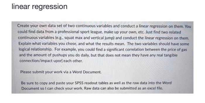 Solved linear regression Create your own data set of two | Chegg.com