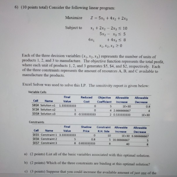 Solved 6) (10 points total) Consider the following linear | Chegg.com
