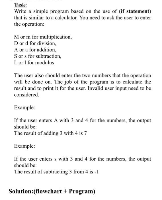 Solved Task: Write a simple program based on the use of (if | Chegg.com