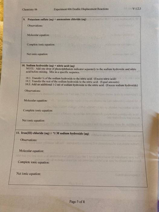 Solved Chemistry 06 Experiment 606 Double Displacement | Chegg.com
