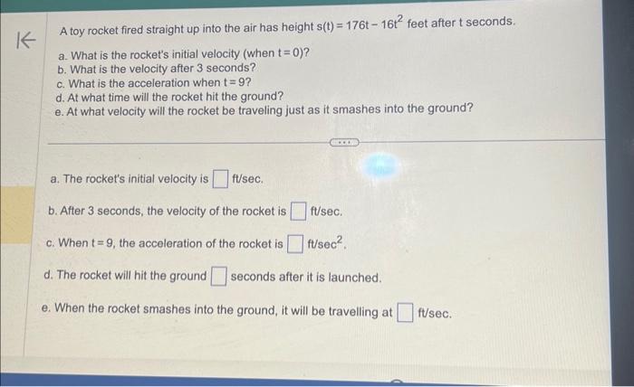 Solved A toy rocket fired straight up into the air has | Chegg.com