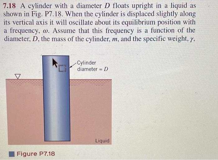 Solved 7.18 A cylinder with a diameter D floats upright in a | Chegg.com