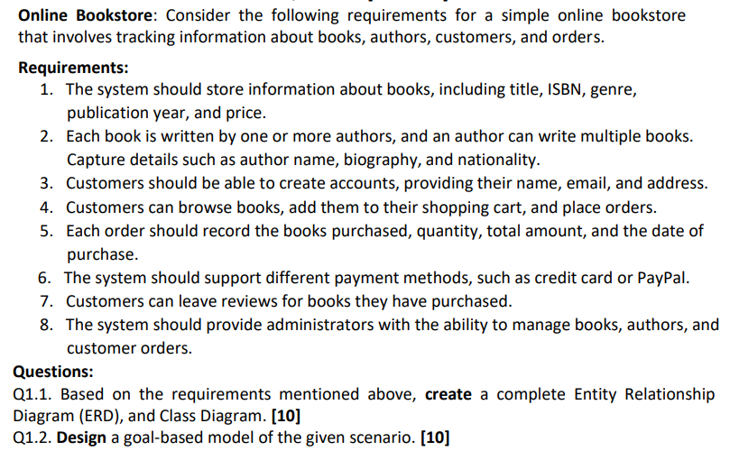 Solved Online Bookstore: Consider the following requirements | Chegg.com