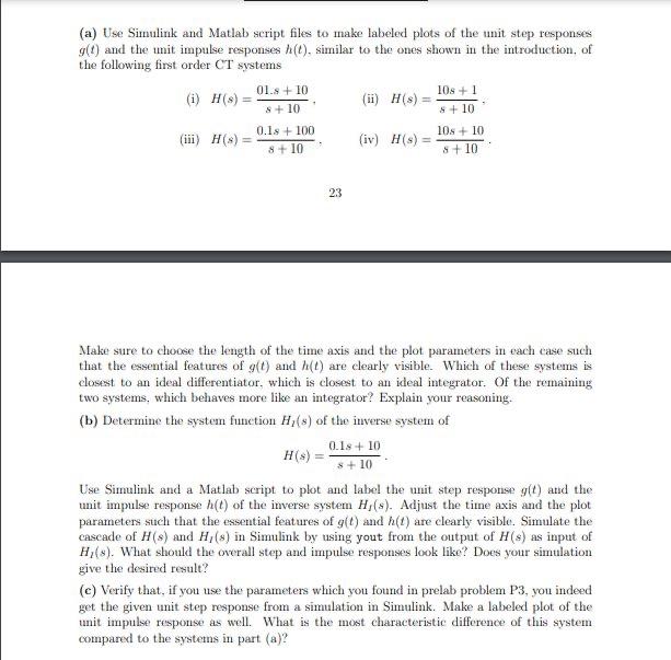 Solved E2. General First Order System Simulation. Build the | Chegg.com