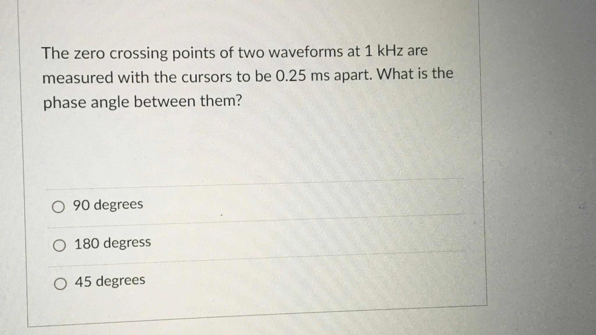 Solved The zero crossing points of two waveforms at 1kHz | Chegg.com