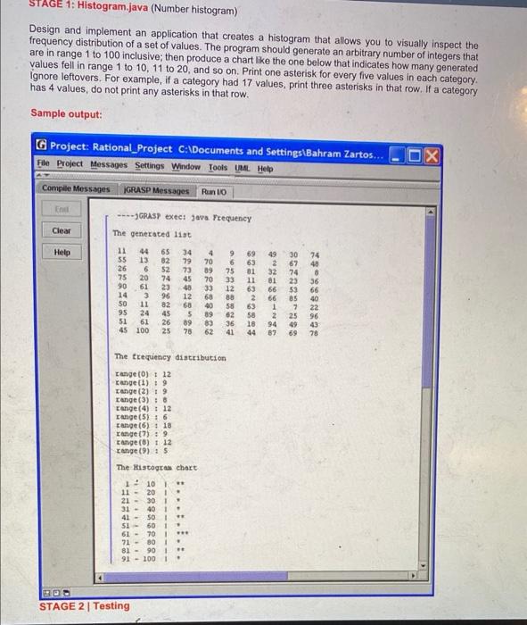 Solved STAGE 1: Histogram.java (Number histogram) Design and | Chegg.com