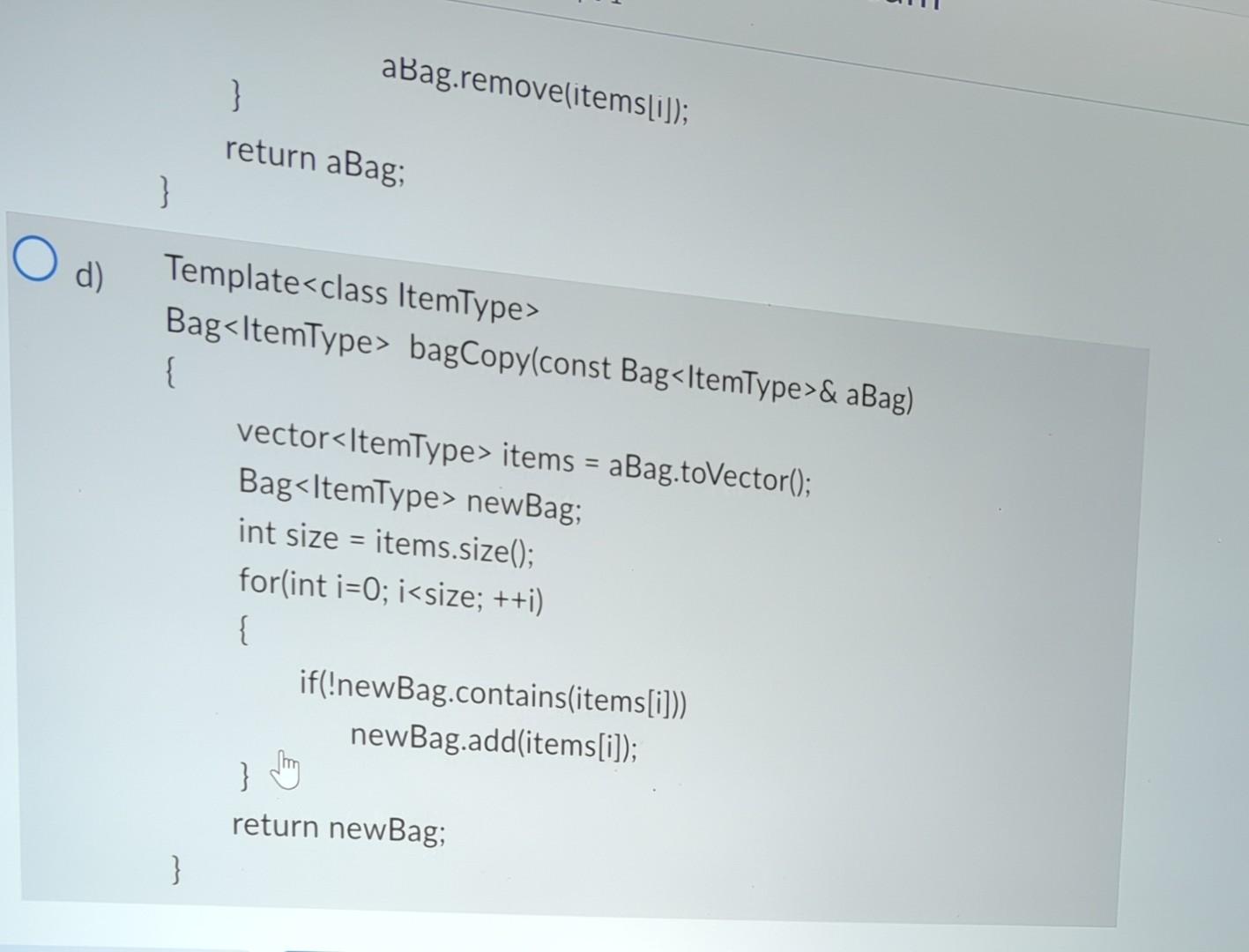 Here is the definition for the array based Bag class: | Chegg.com