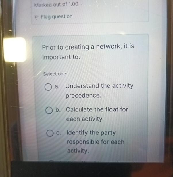 Solved Marked out of 1.00Flag questionPrior to creating a | Chegg.com