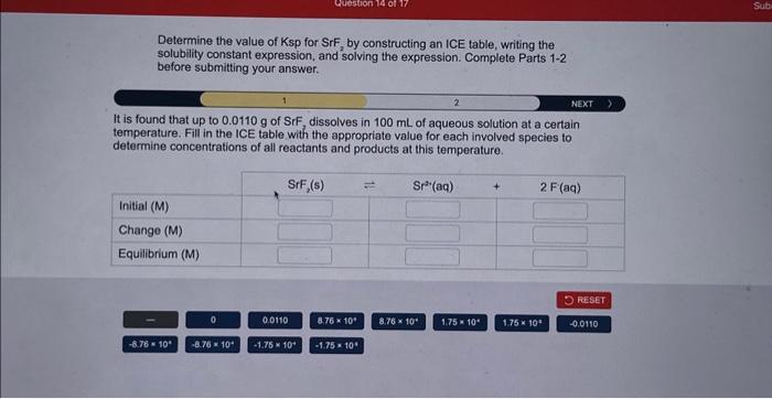 Solved Determine the value of Ksp for SrF, by constructing | Chegg.com