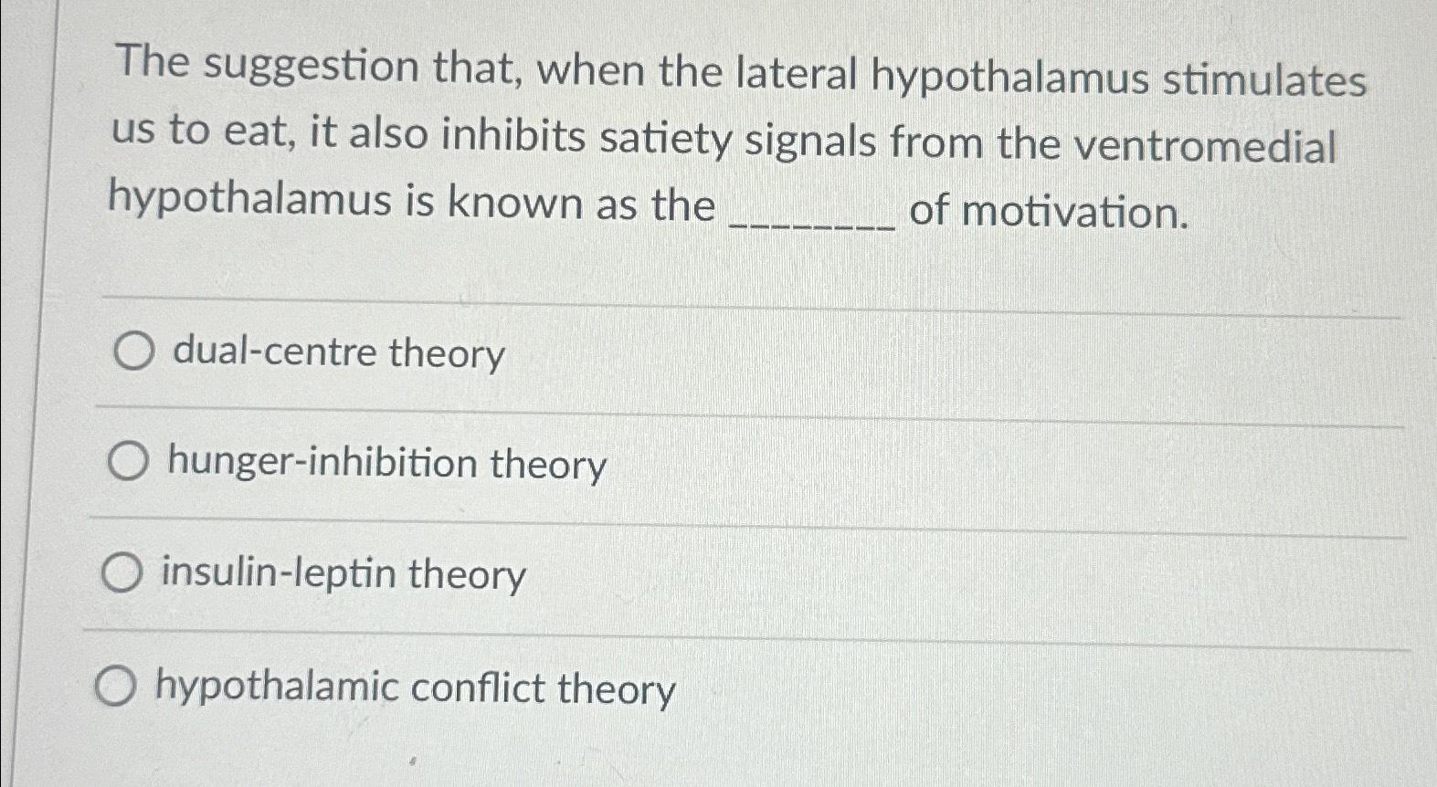 Solved The suggestion that, when the lateral hypothalamus | Chegg.com