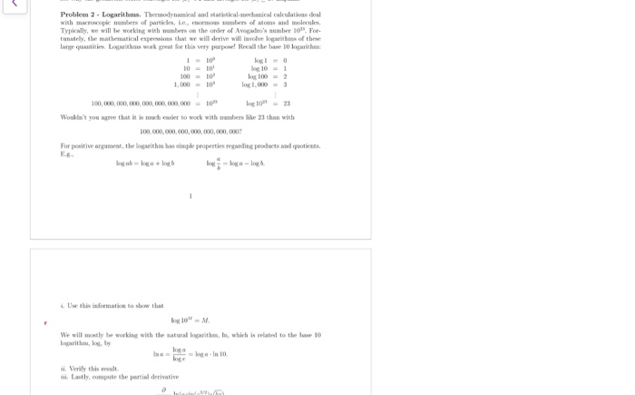 Solved Problem 2 - Logarithms. Thermodynamical and | Chegg.com