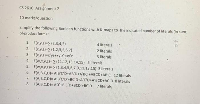 10 marks/question Simplify the following Boolean | Chegg.com