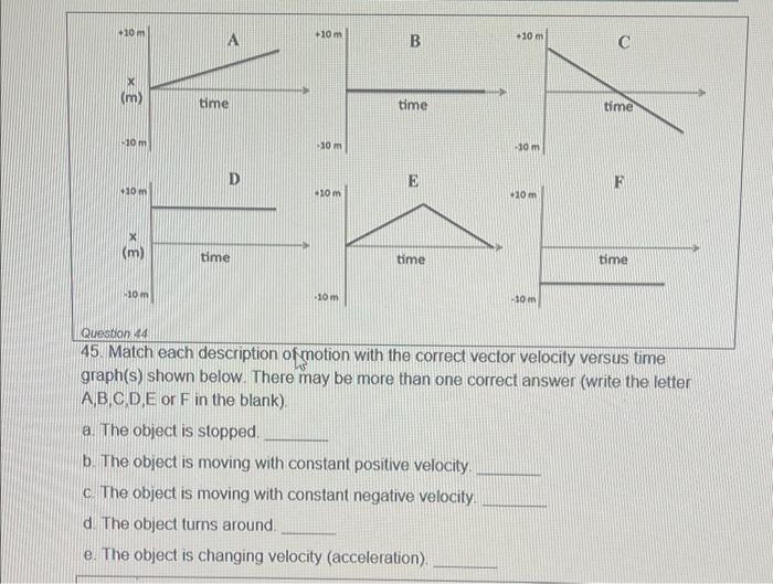 Solved 45. Match each description of motion with the correct | Chegg.com