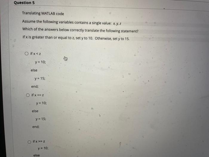 Solved Translating Matlab Code Assume The Following 