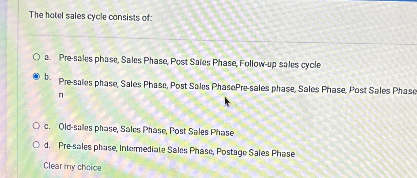 Solved The hotel sales cycle consists of:a. ﻿Pre-sales | Chegg.com