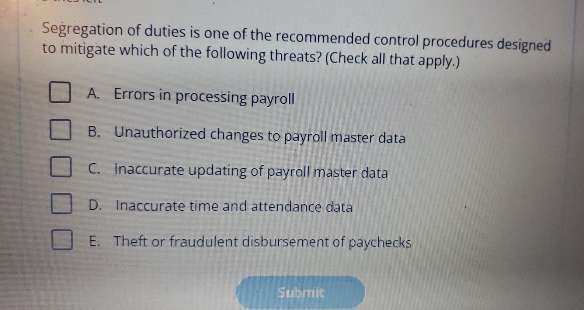 Solved Which of the following control procedures are | Chegg.com