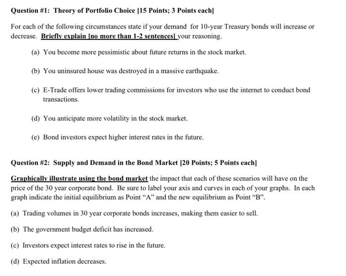 Solved Question \#1: Theory of Portfolio Choice [15 Points; | Chegg.com